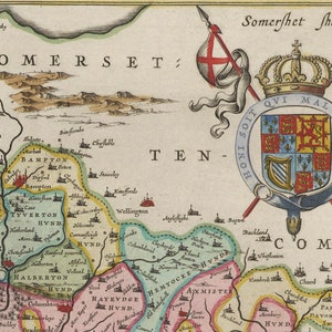 Old Map of Devon in 1665 by Joan Blaeu - Plymouth, Exeter, Torquay ...