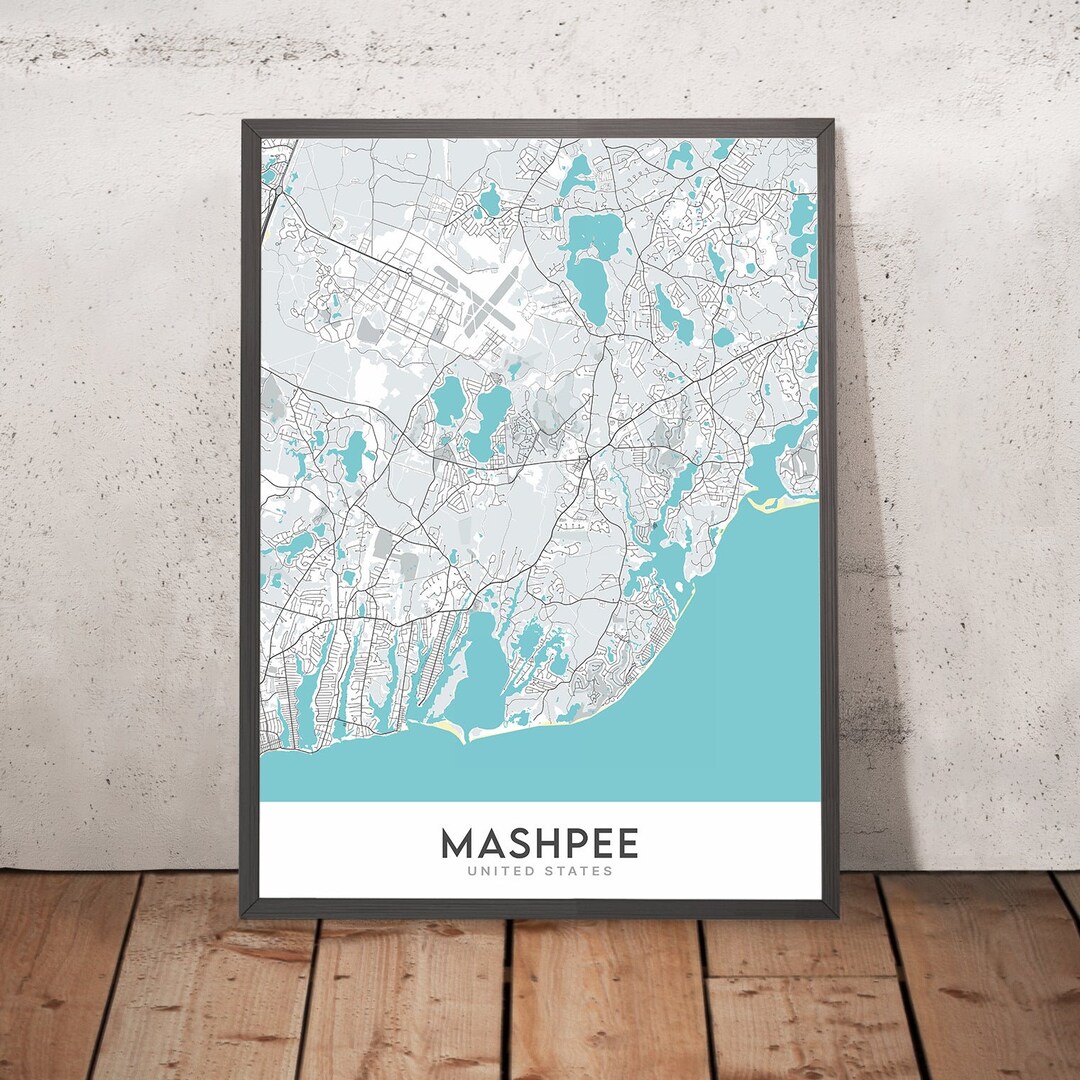 Modern City Map of Mashpee, MA: Commons, South Cape Beach State Park ...