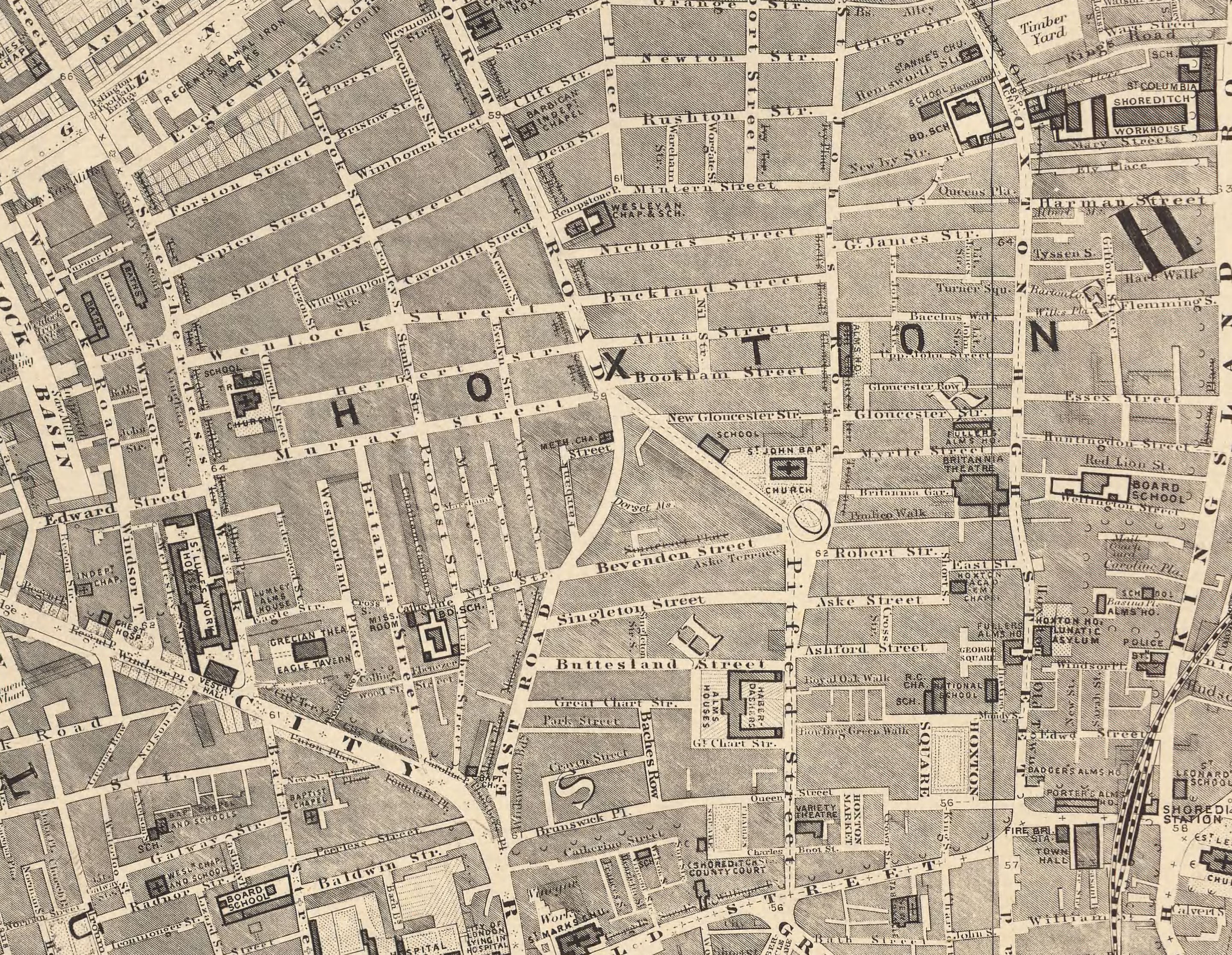 Old Map of East London, 1862 - Hoxton, Haggerston, Dalston, Hackney ...