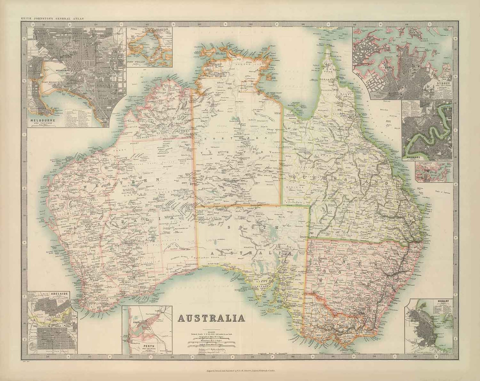 Old Map of Australia, 1911 by Johnston - NSW, Sydney, Queensland ...