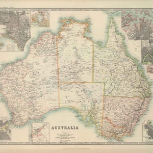 Old Map of Australia, 1911 by Johnston - NSW, Sydney, Queensland ...