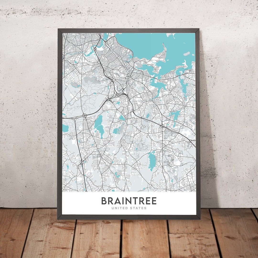 Modern City Map of Braintree, MA: Braintree Town Hall, Braintree High ...