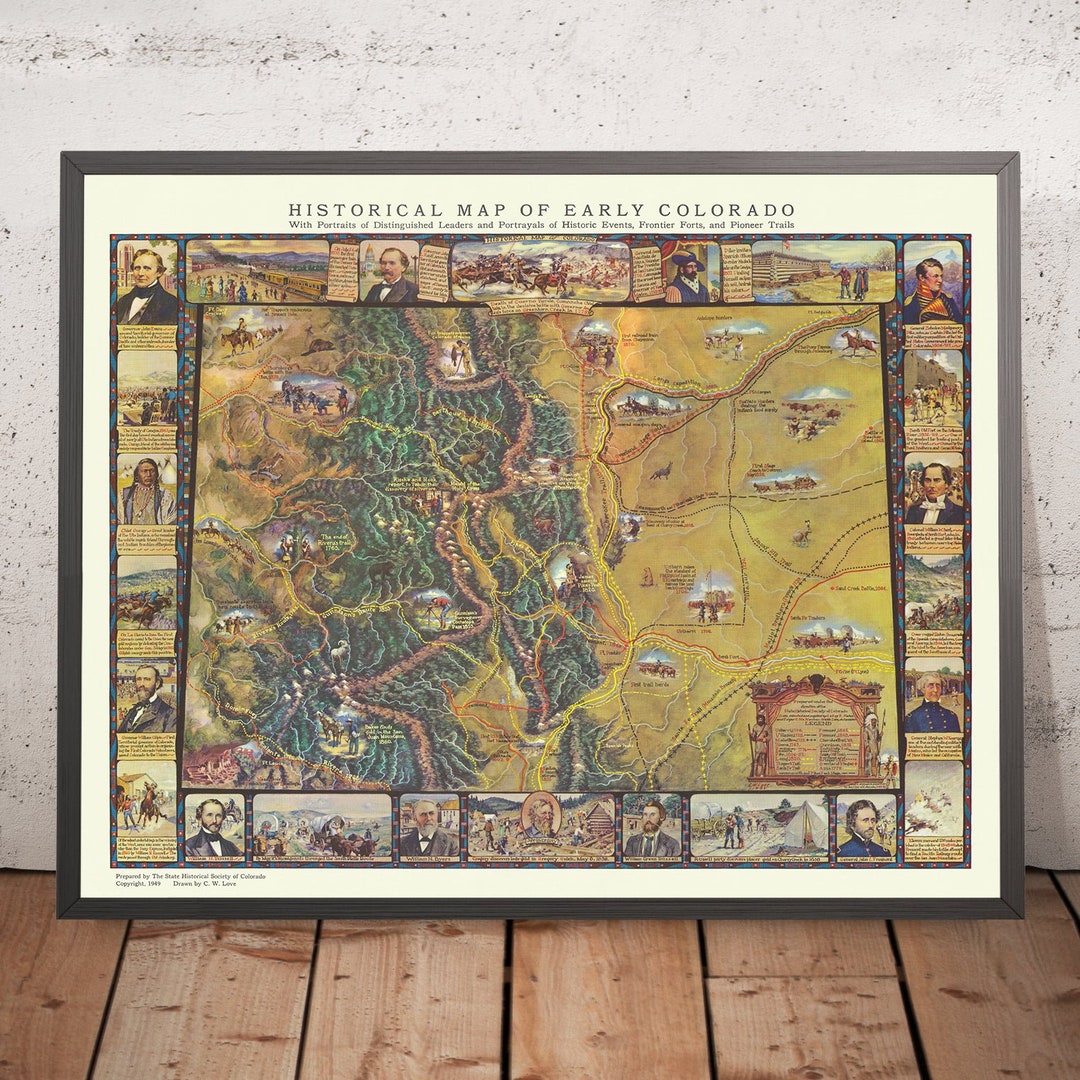 Old Map of Early Colorado History, 1949: De Anza's Trails, Discovery of ...