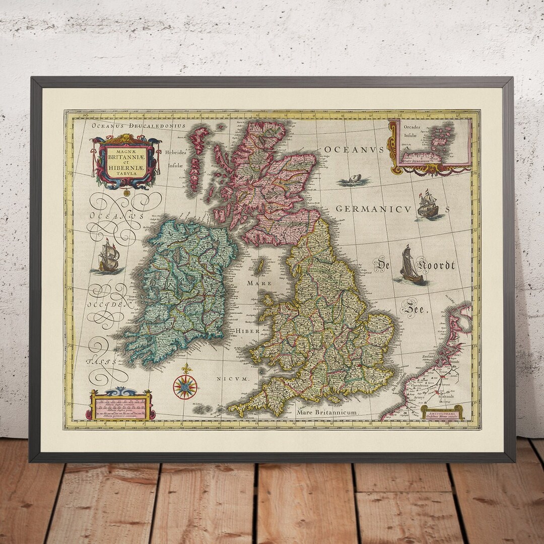 Old County Map of the British Isles by Blaeu, 1665: English, Welsh ...