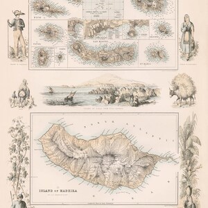 Old Map of Azores & Madeira, 1865: Portuguese Islands, Funchal, Angra ...