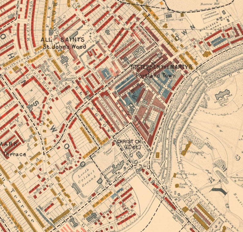 Old Map of London Poverty 1898-9 North Western by Booth | Etsy