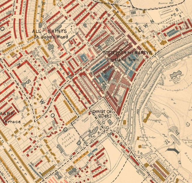 Old Map of London Poverty 1898-9, North Western - Camden, Hampstead ...