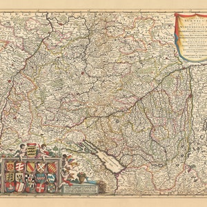Old Map of Swabian Circle by Visscher, 1690: Stuttgart, Mannheim ...