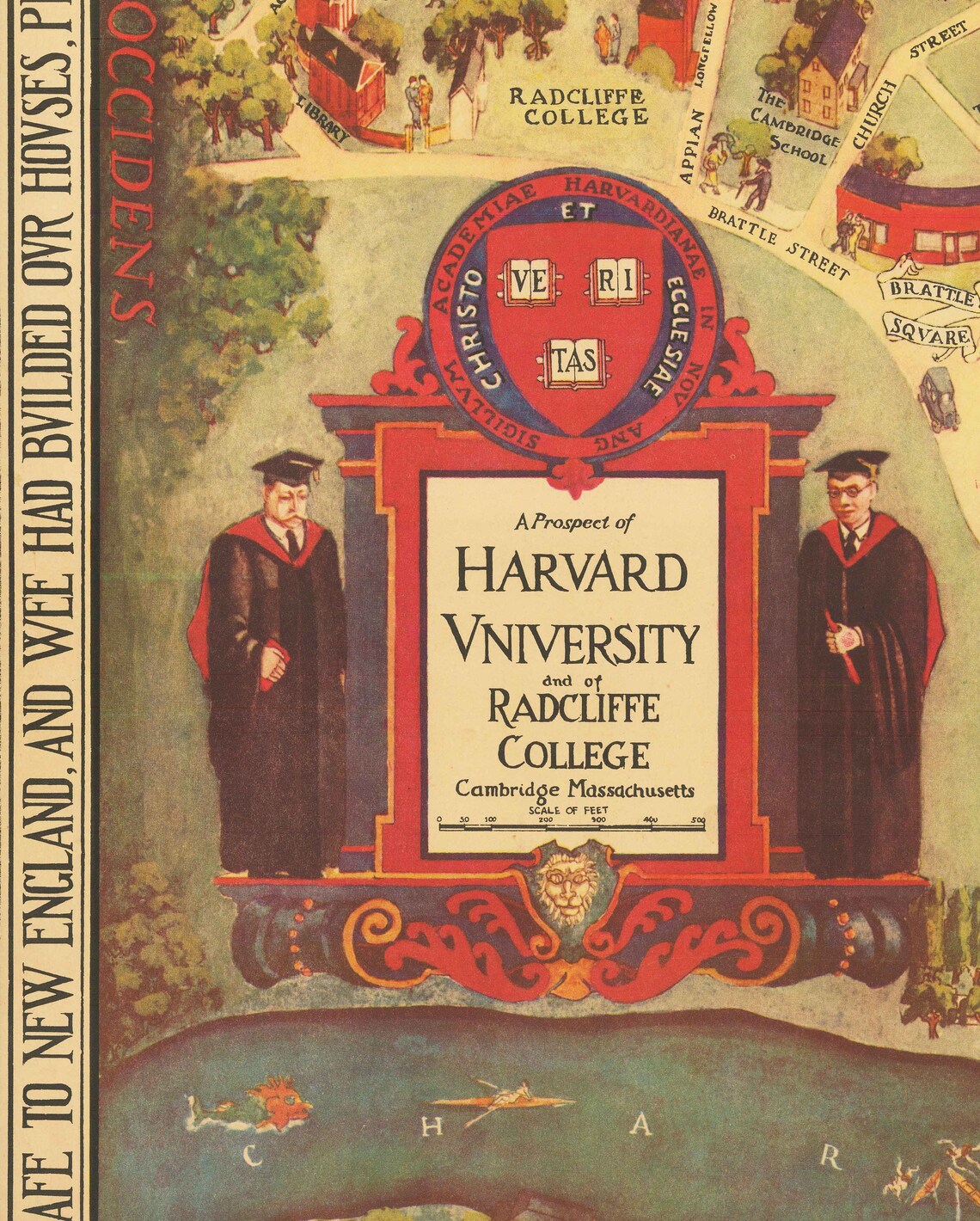 Old Map of Harvard University & Radcliffe 1935 by Schruers - Etsy