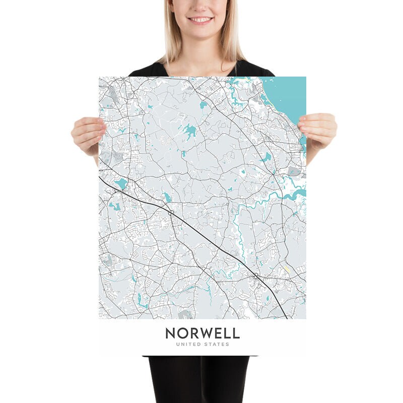 Modern City Map of Norwell, MA: Norwell Center, North River, South ...