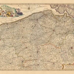 Old Map of Flanders by Visscher, 1690: Brussels, Antwerp, Ghent, Bruges ...