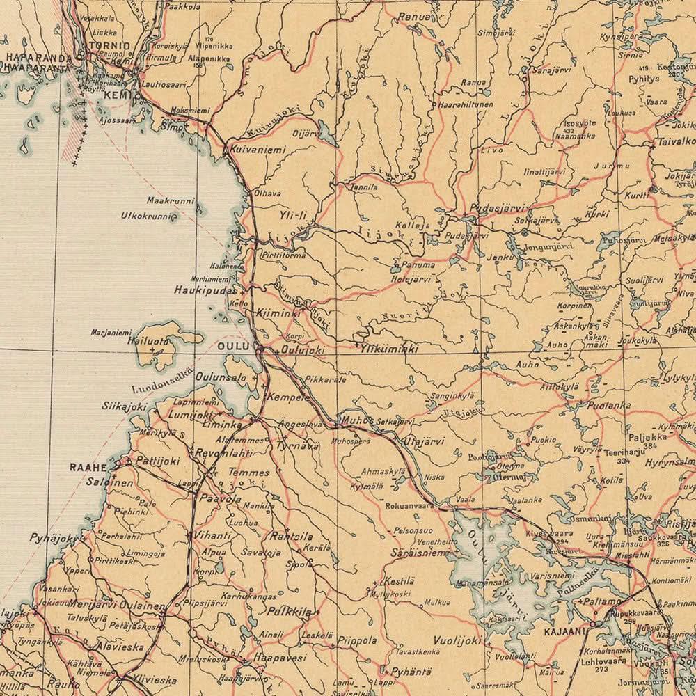 Old Map of Finland (suomi), 1930: Helsinki, Tampere, Gulf of Bothnia ...