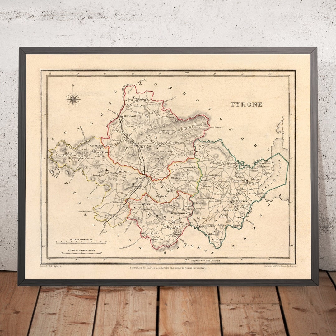 Old Map of County Tyrone by Samuel Lewis, 1844: Omagh, Strabane ...