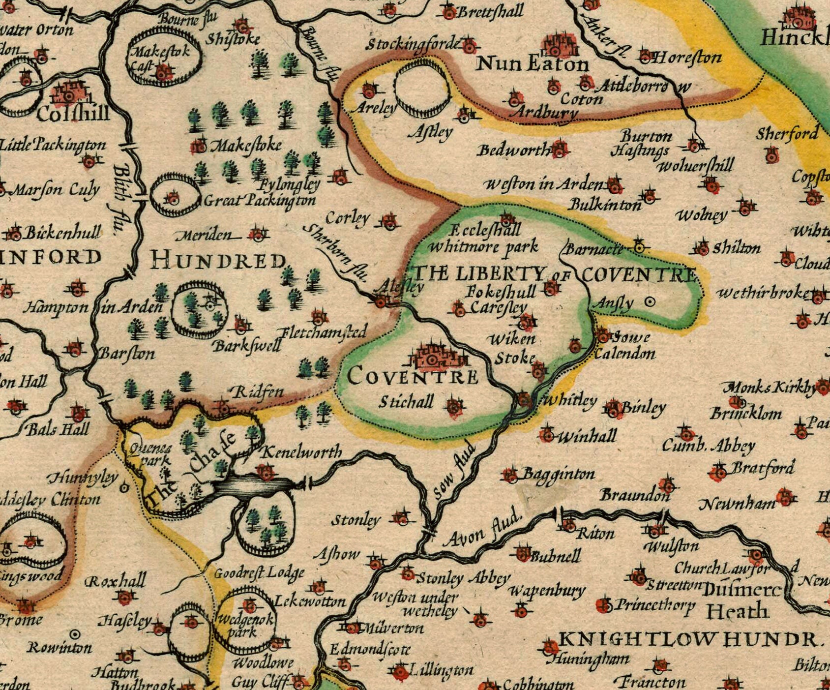 Old Map of Warwickshire in 1611 by Speed - Birmingham, Coventry ...