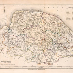 Old Map of Norfolk by Samuel Lewis, 1844: Norwich, King's Lynn, Great ...