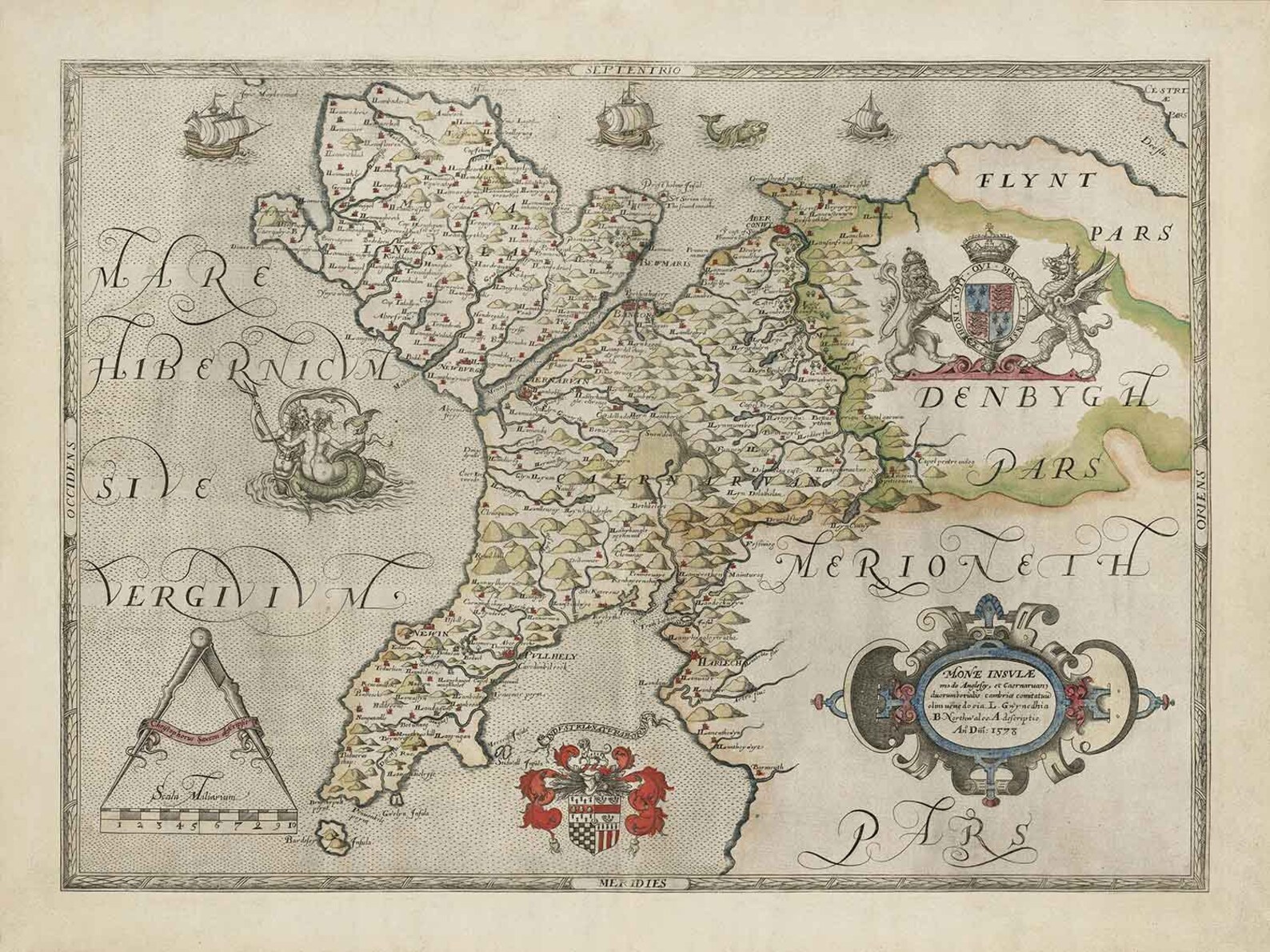 First Map of Anglesey & Gwynedd, 1577 - Old Map by Christopher Saxton ...