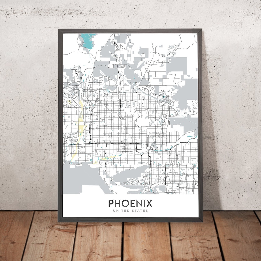 Modern City Map of Phoenix, AZ: Arcadia, Biltmore, ASU, I-10, Loop 101 ...