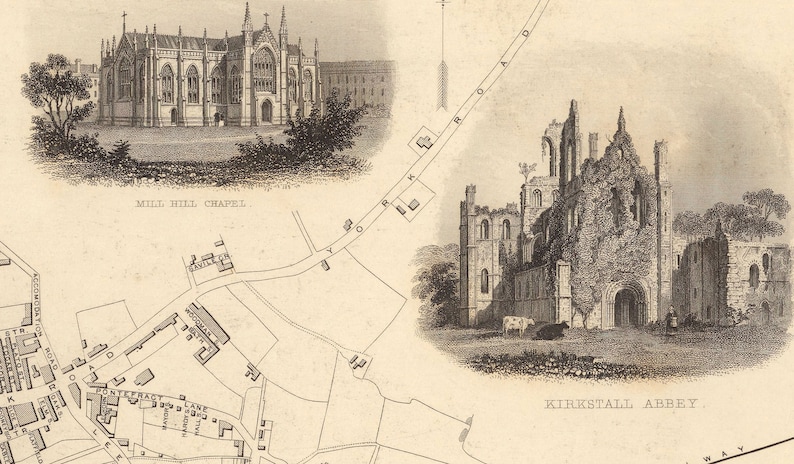 Old Map of Leeds in 1851 by Rapkin - Town Hall, Kirkstall Abbey ...
