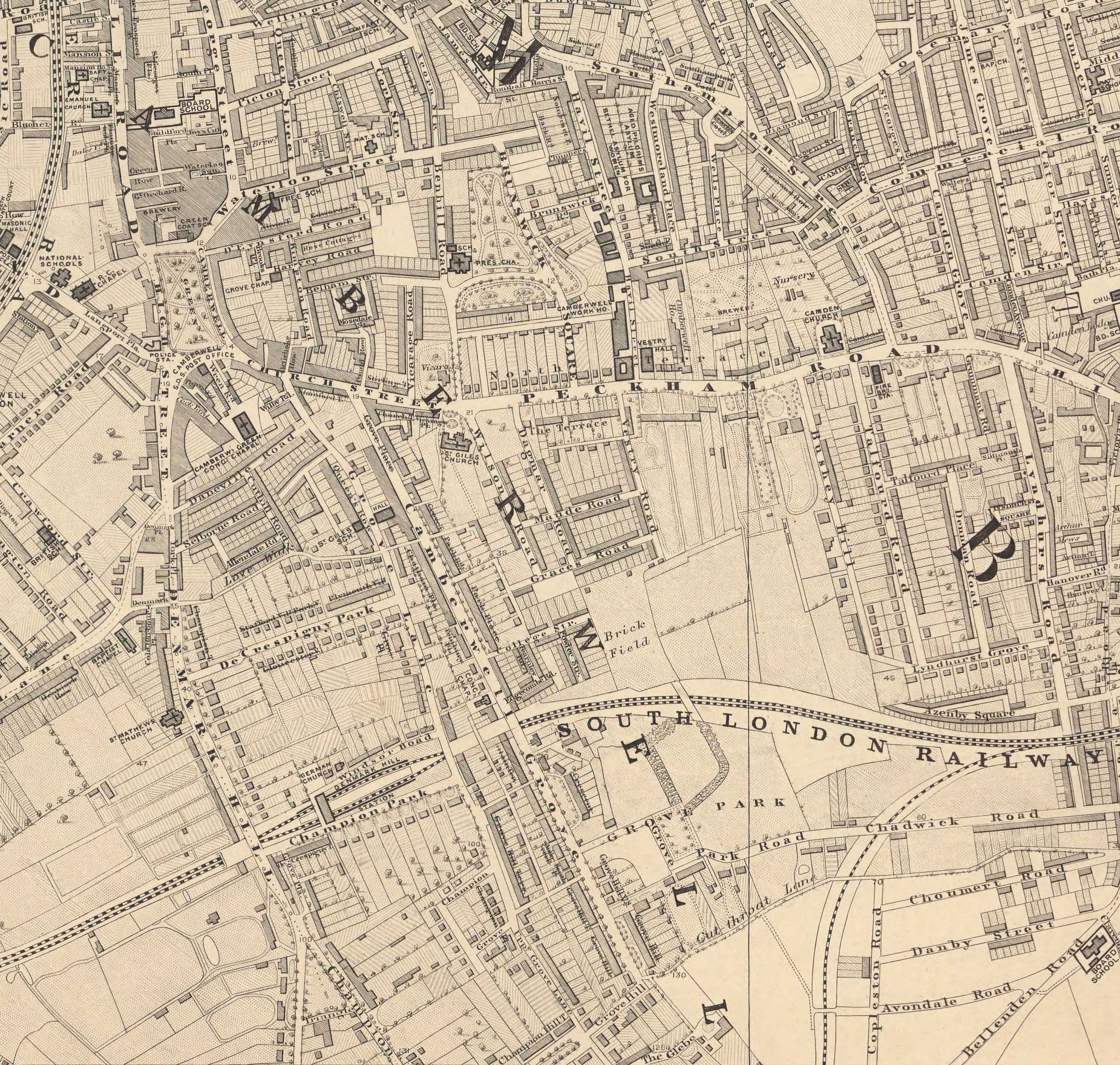 Old Map of South London in 1862 - Camberwell, Peckham, Walworth ...
