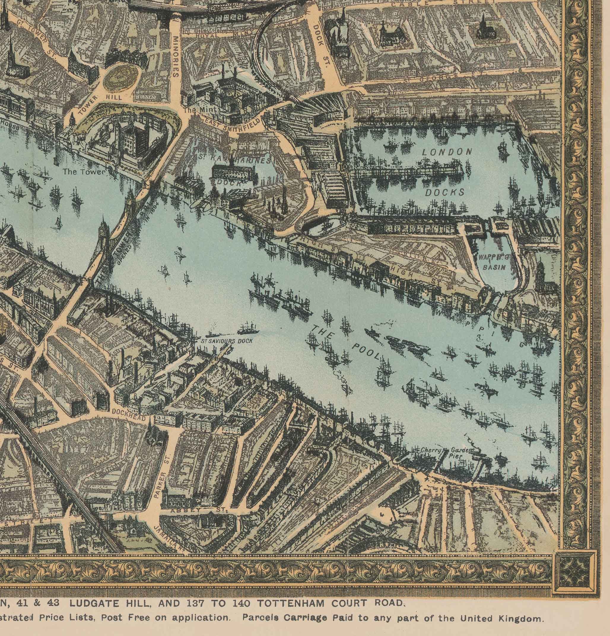 Old Birds Eye Map of London in 1892 by Charles Baker & Co - Westminster ...