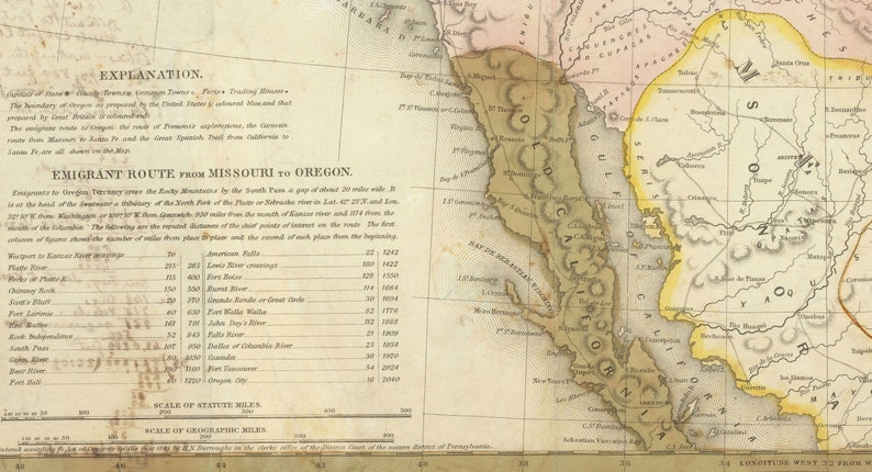 Old Map of the Western USA, 1846 by Mitchell - Big California & Oregon ...