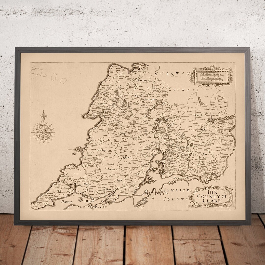 Old Map of County Clare by Petty, 1685: Bunratty Castle, Cliffs of ...