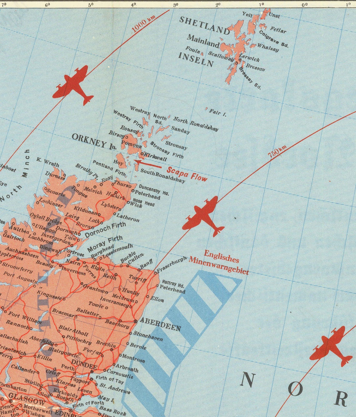 German World War 2 Map, 1940 - Old WW2 Military Chart of North Sea ...
