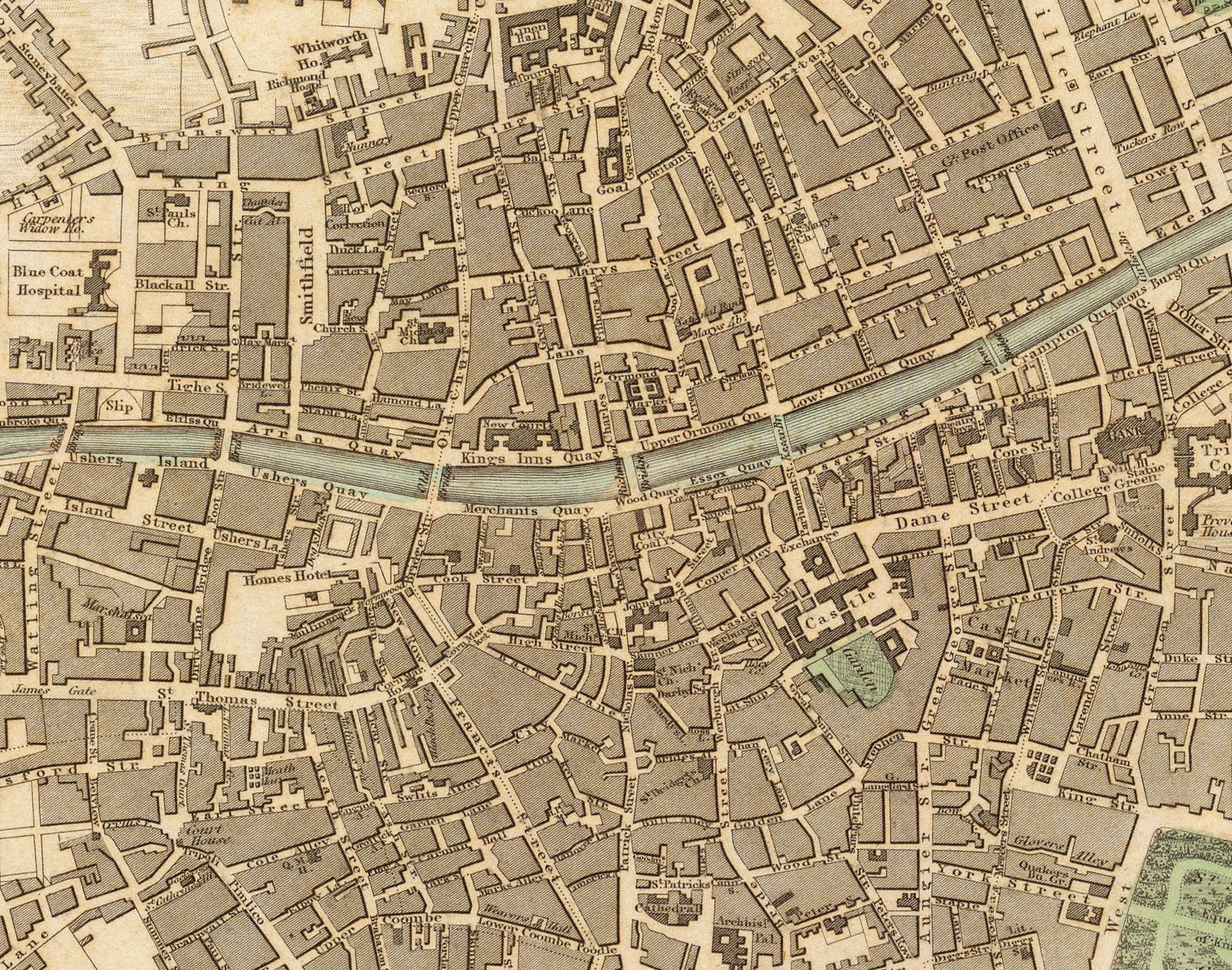 Old Map of Dublin, Ireland in 1836 by WB Clark - River Liffey, Leinster ...