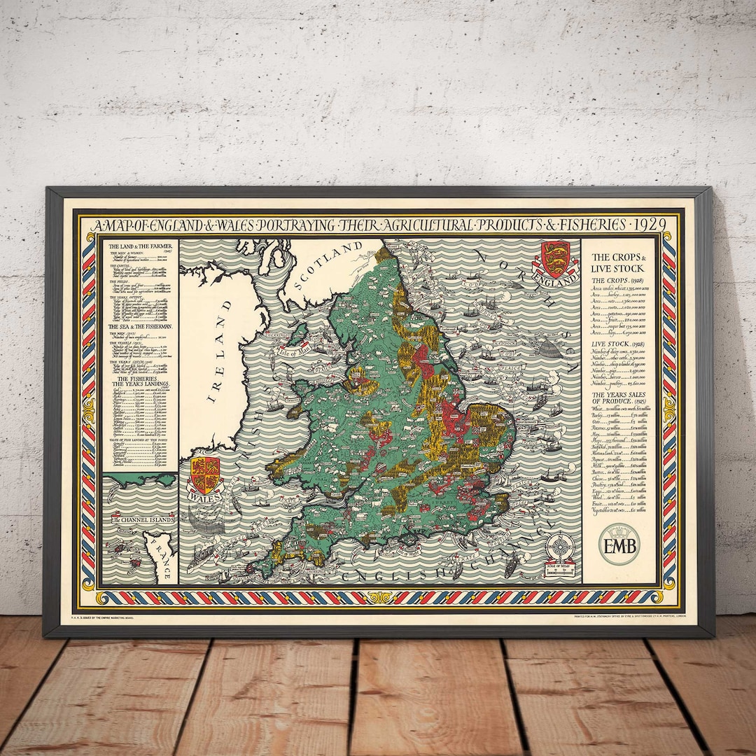 Old Map of Agriculture & Fisheries in England and Wales by Macdonald ...