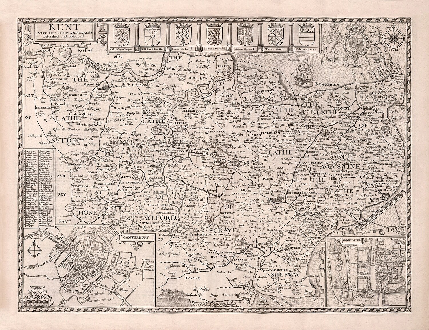 Old Map of Kent, 1611 by John Speed - Canterbury, Maidstone, Bromley ...