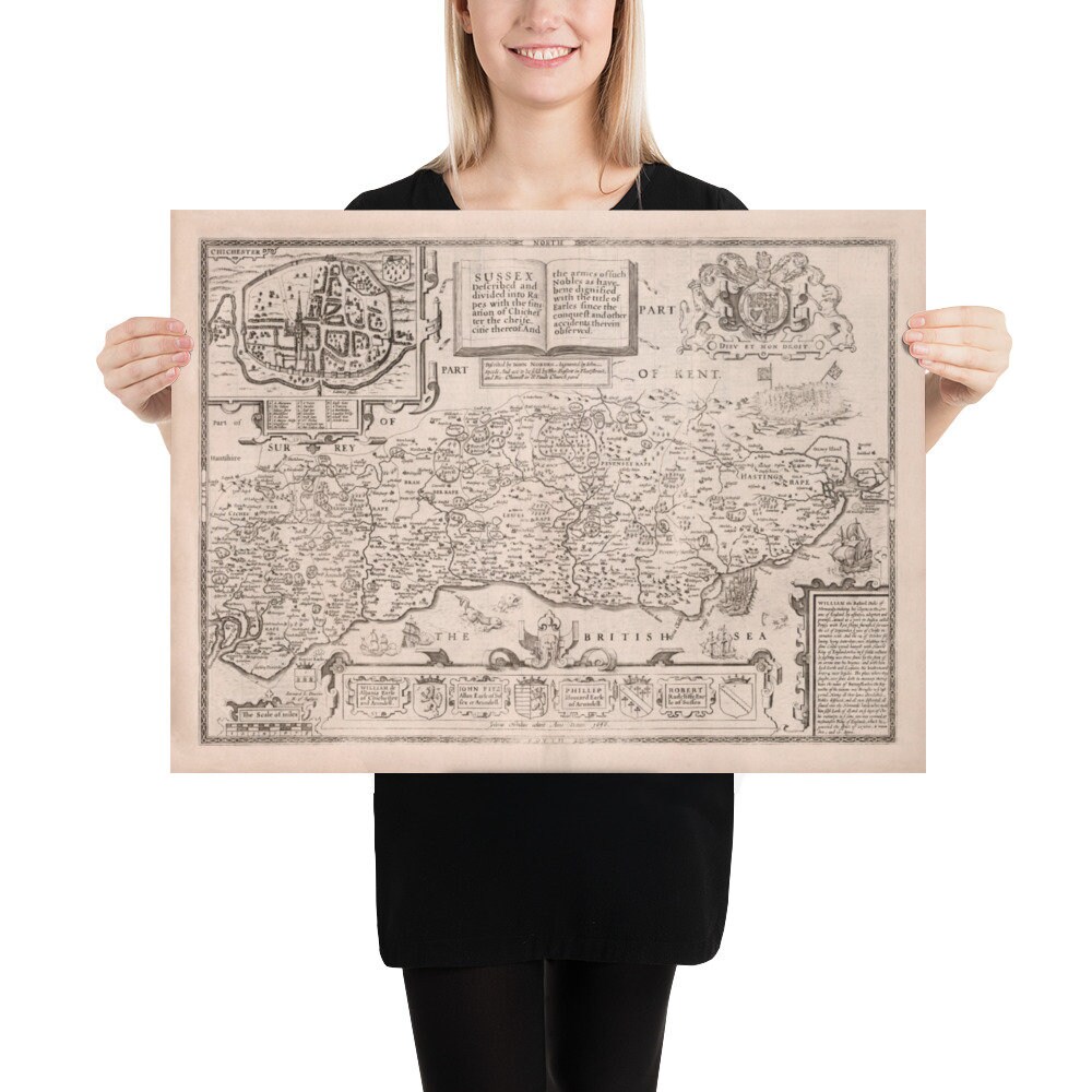 Old Map of Kent, 1611 by John Speed - Canterbury, Maidstone, Bromley ...