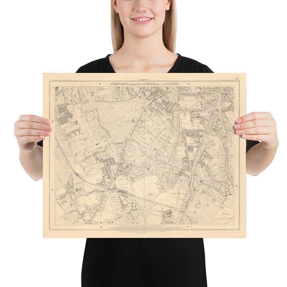 Old Map of South London in 1862 Clapham Balham Brixton | Etsy