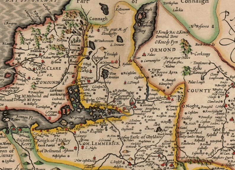 Old Map of Munster, Ireland in 1611 by John Speed - County Cork, Clare ...