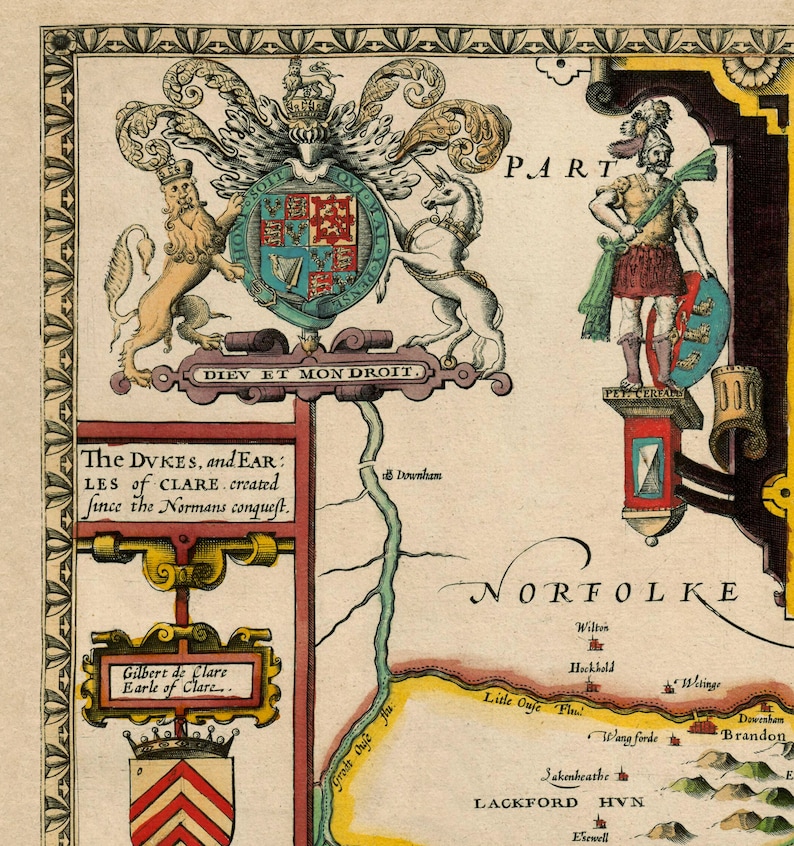 Old Map of Suffolk, 1611 by John Speed - Ipswich, Lowestoft, Bury St ...