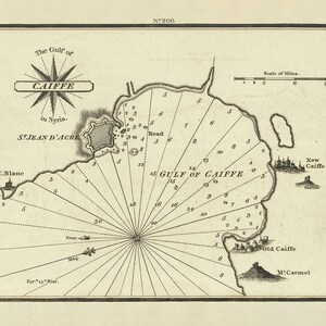 Old Gulf of Haifa, Israel Nautical Chart by Heather, 1802: Caiffe ...