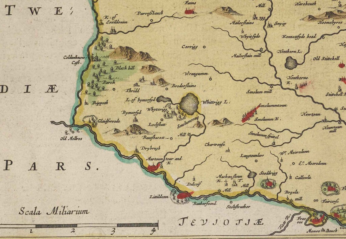 Old Map of Berwickshire in 1665 by Joan Blaeu - Eyemouth, Ayton ...