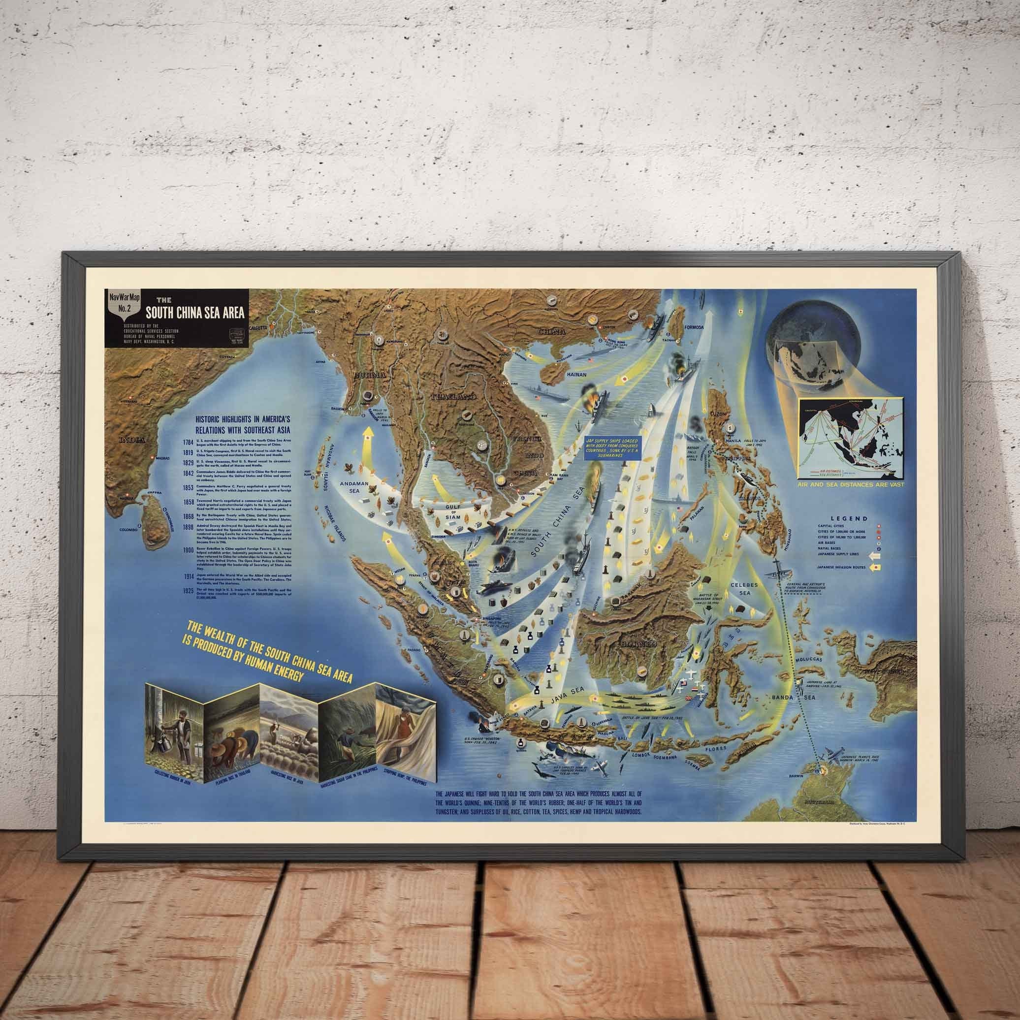 Old World War 2 Map: South China Sea 1944 - Southeast Asia, Indonesia ...