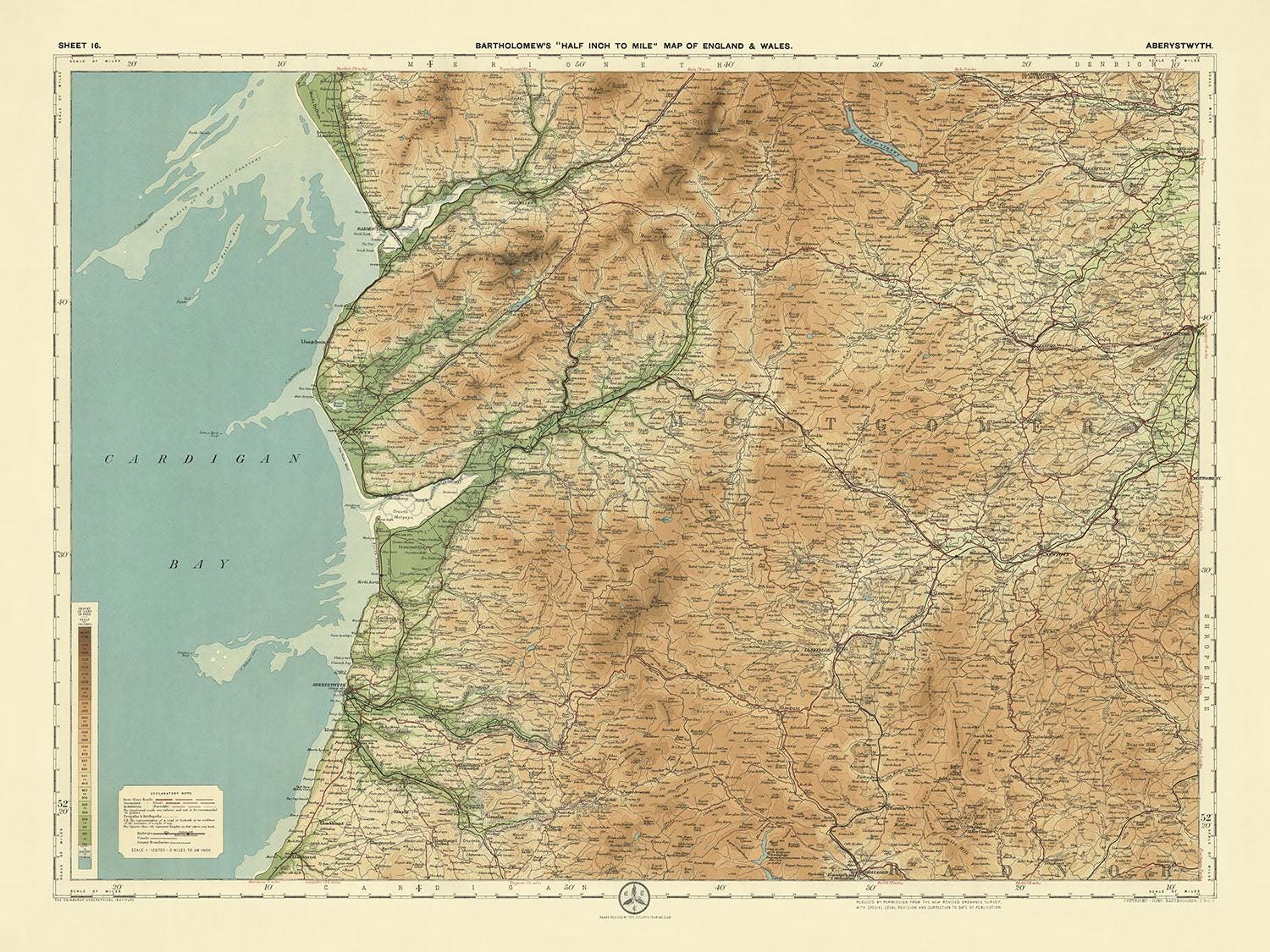 Old OS Map of Ceredigion & Montgomeryshire by Bartholomew, 1901 ...