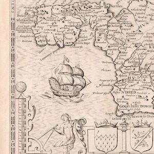 Old Map of Cornwall in 1611 by John Speed - Penzance, St Ives, Plymouth ...