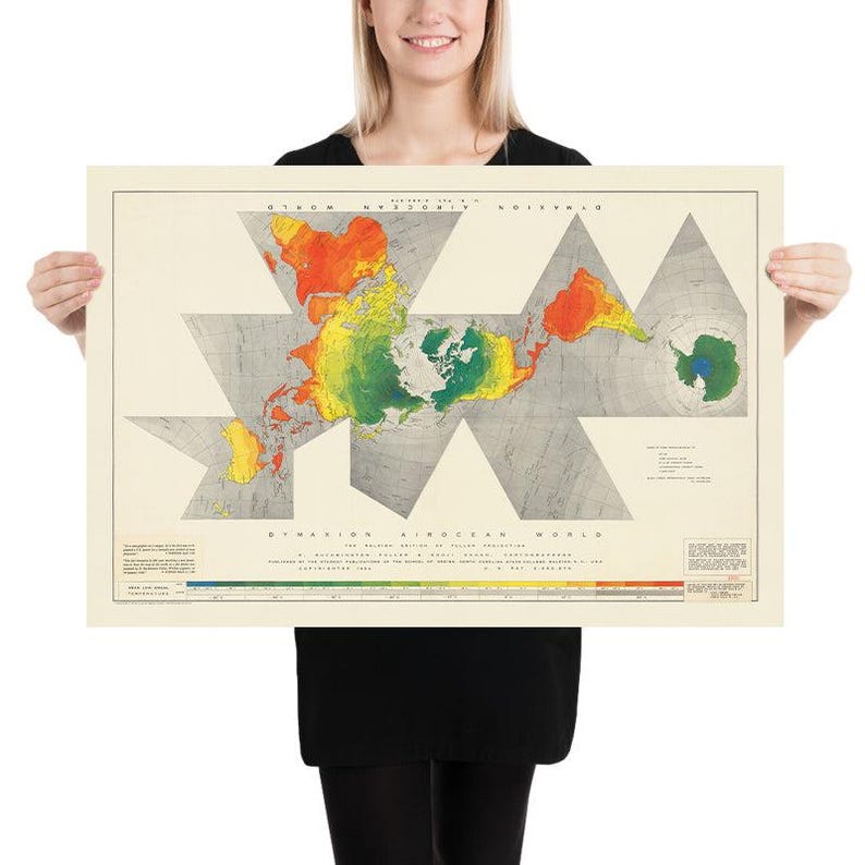 Old Dymaxion Airocean World Map by Buckminster Fuller, 1954 ...