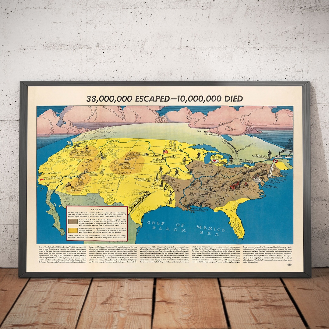 Old Map of Russia and USA, 1943 - WW2 Nazi Invasion of Soviet Union ...