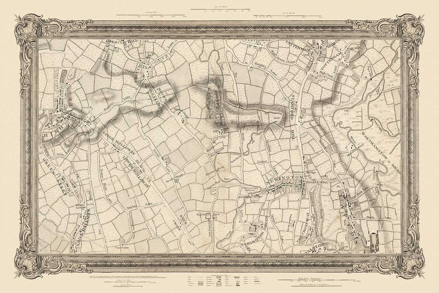 Old Map of North London in 1746 by John Rocque - Highgate, Clapton ...