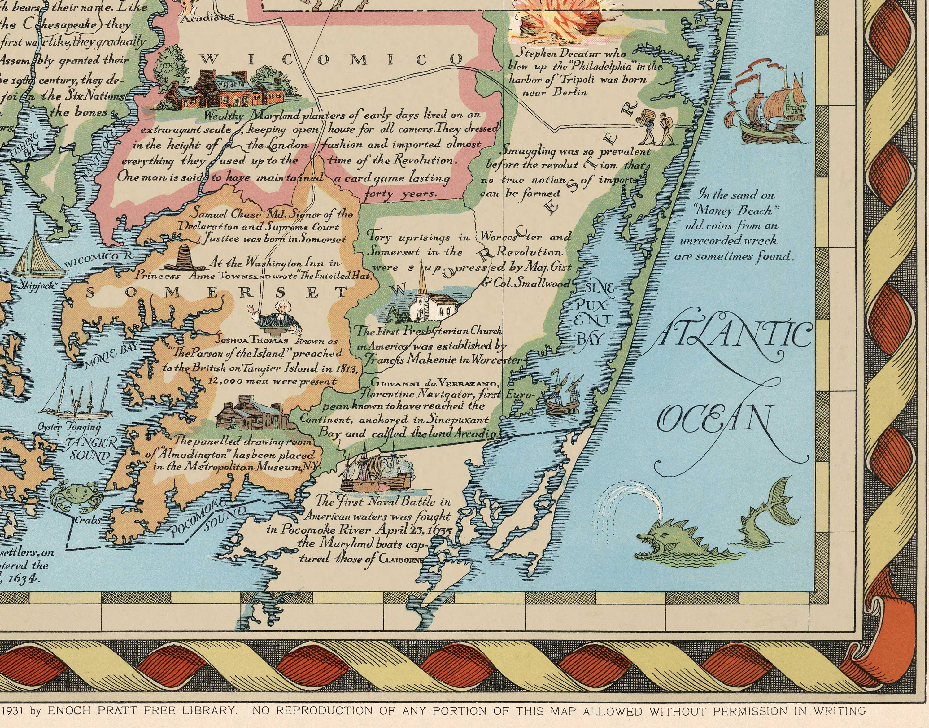 Old Historical Map of Maryland in 1931 by Edward Tunis - Baltimore ...