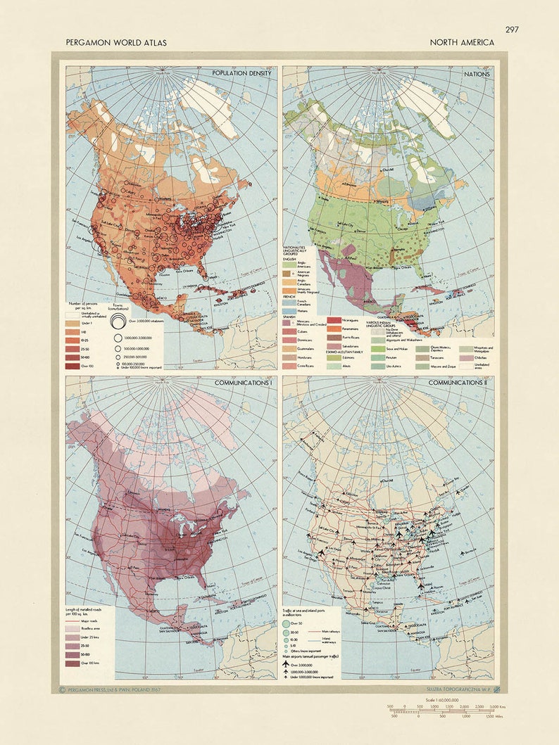 Old Infographic Map of North American Demographics & Communications ...