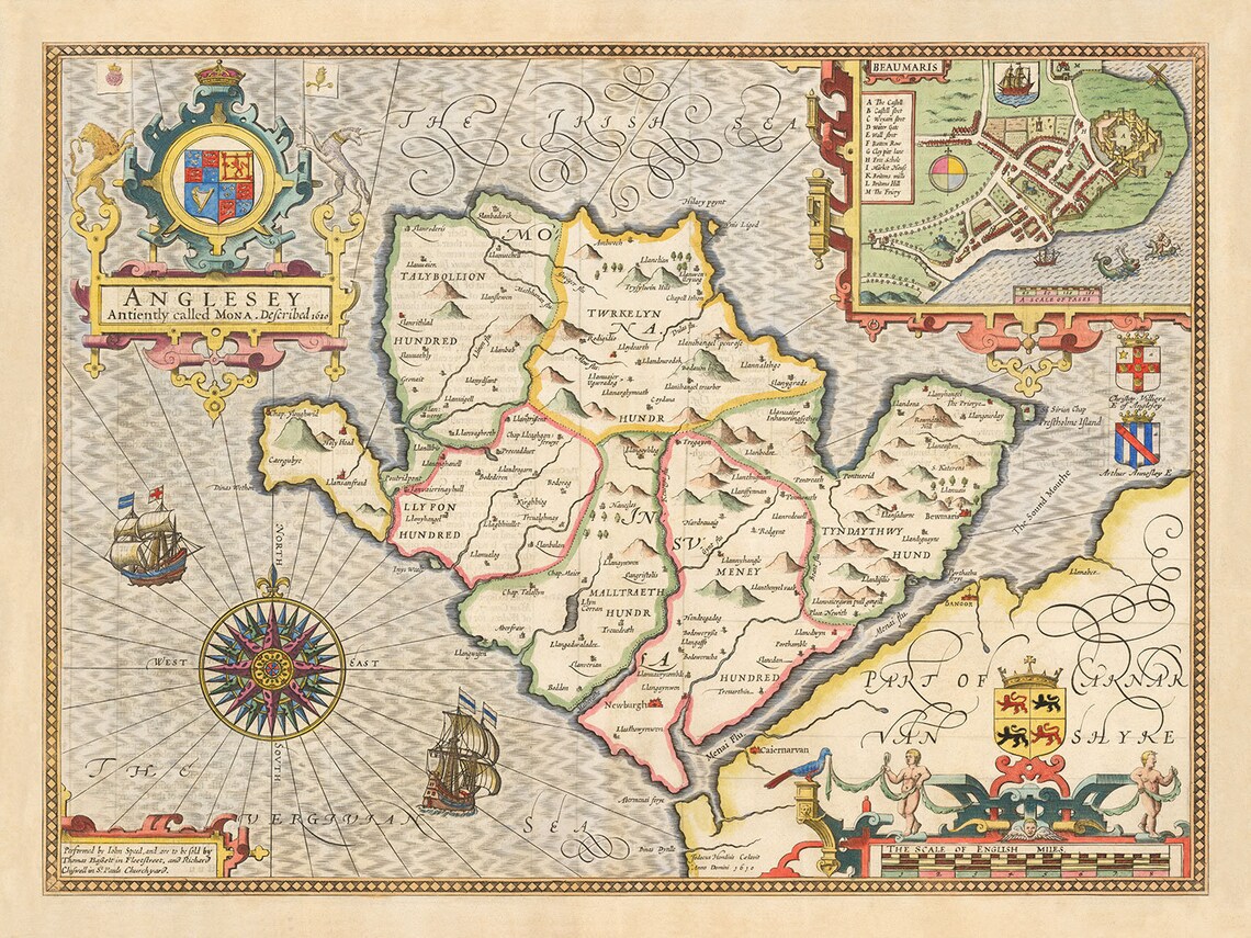 Old Map of Anglesey Wales, 1611 by John Speed - Holyhead ...