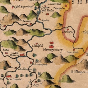 Old Map of Montgomeryshire, Wales, 1611 by John Speed - Powys, Maldwyn ...