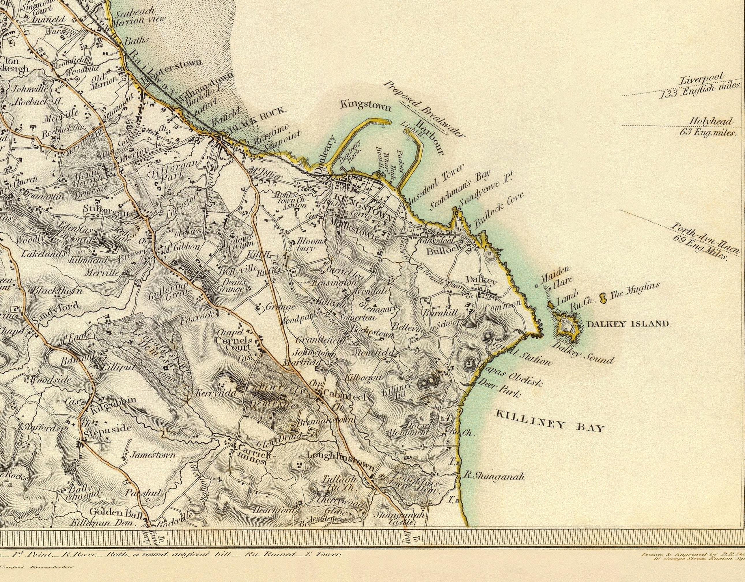 Old Map of Dublin and Suburbs, Ireland, 1837 by SDUK - Leinster, Dublin ...