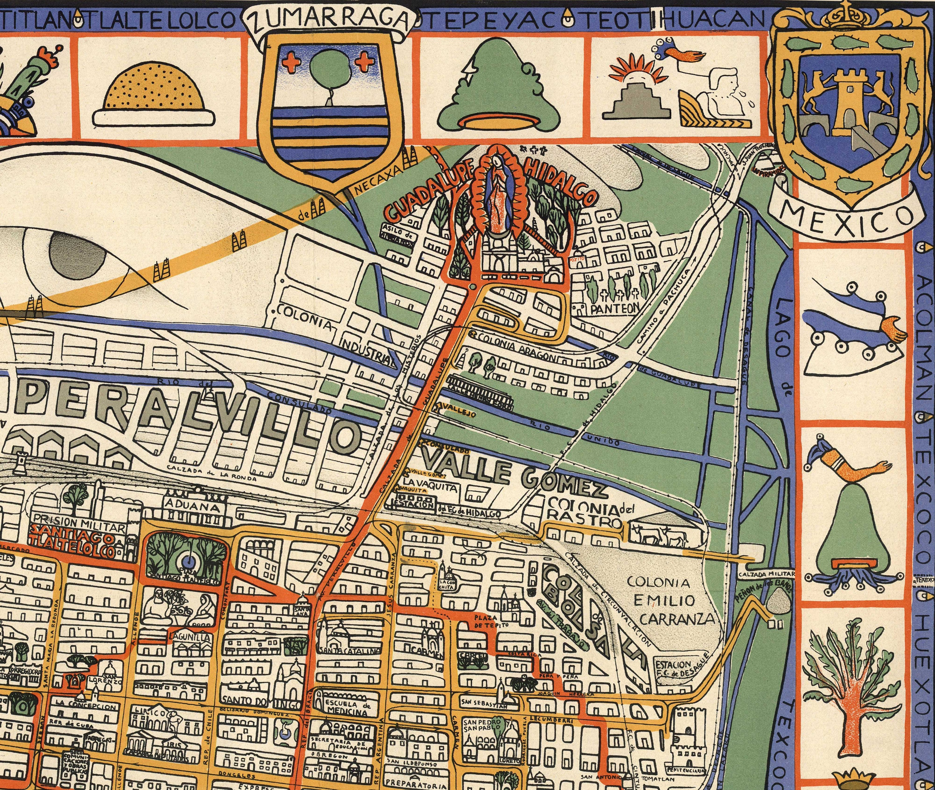 Old Map of Mexico City in 1932 by Emily Edwards - Tacubaya, Roma ...
