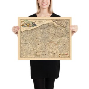 Old Map of Flanders by Visscher, 1690: Brussels, Antwerp, Ghent, Bruges ...