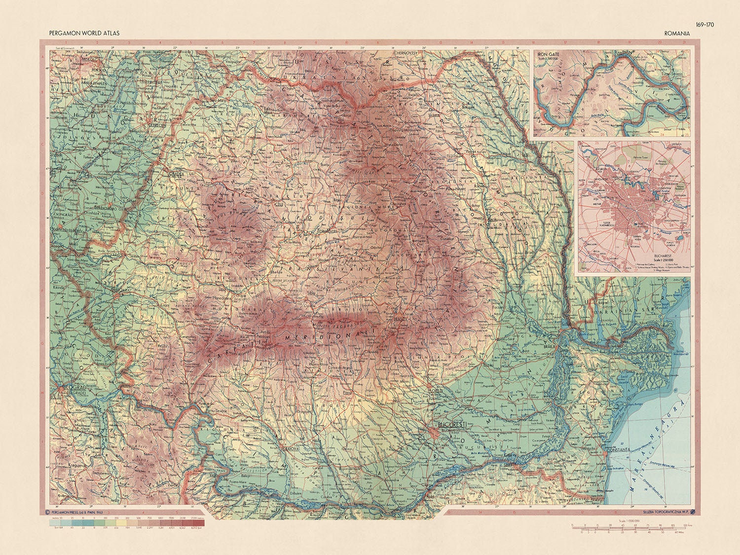 Old Map of Romania, 1967: Bucharest, Cluj-napoca, Timișoara, Carpathian ...